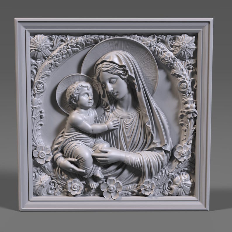 Mother Mary & Jesus STL File: 3D Relief Model for CNC, Laser, Print ...