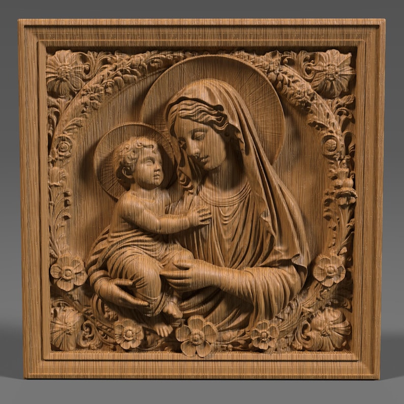 Mother Mary & Jesus STL File: 3D Relief Model for CNC, Laser, Print ...