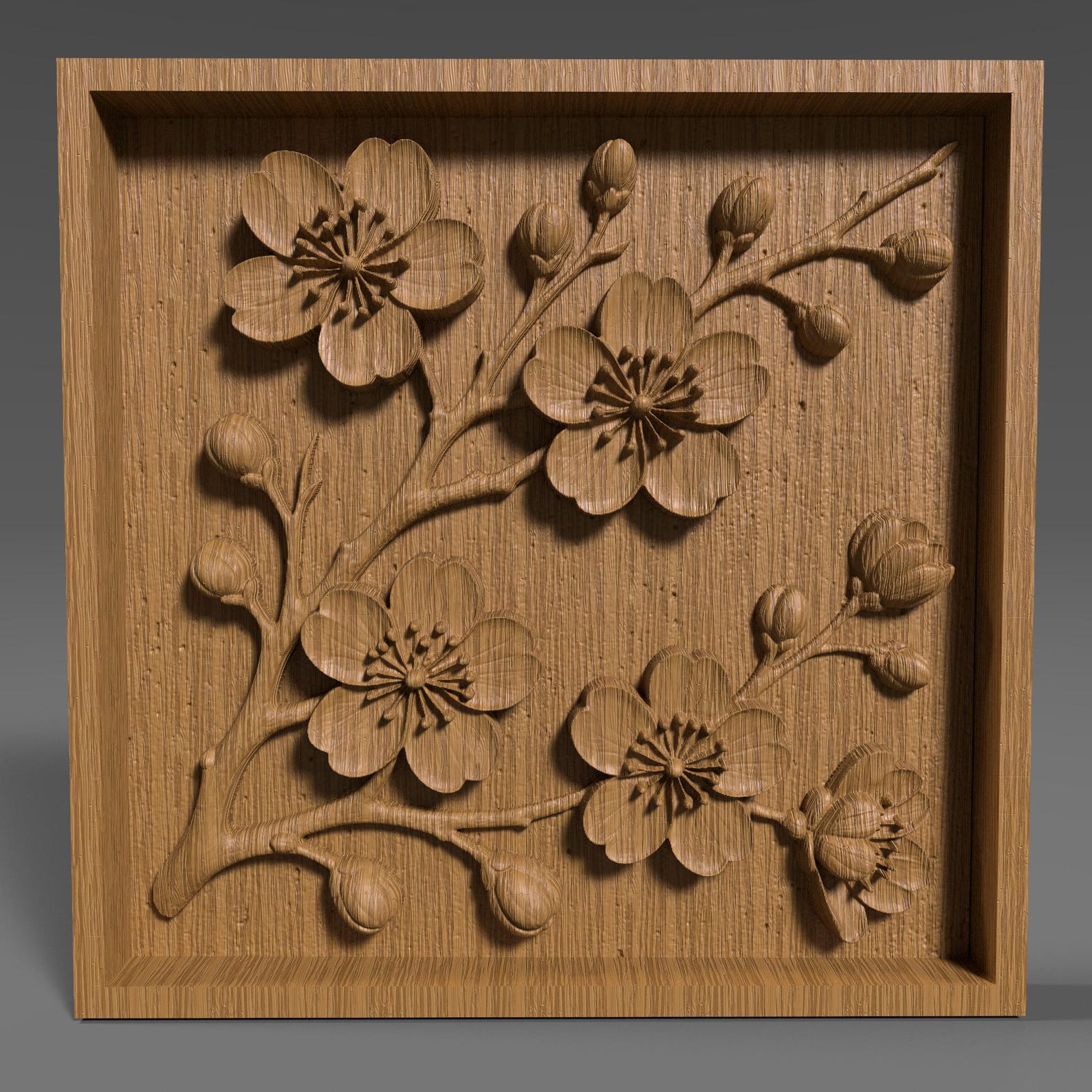 Cherry Blossom 3D STL File: Floral Wood Carving Panel (digital Download ...