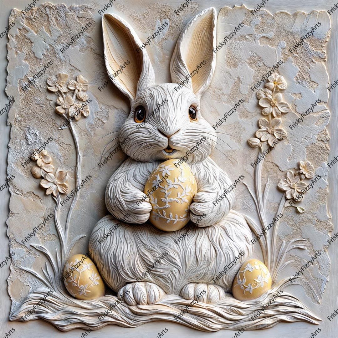 Easter Bunny Bas Relief 2D Art | Spring Decor | 4K PNG | Wall Art ...