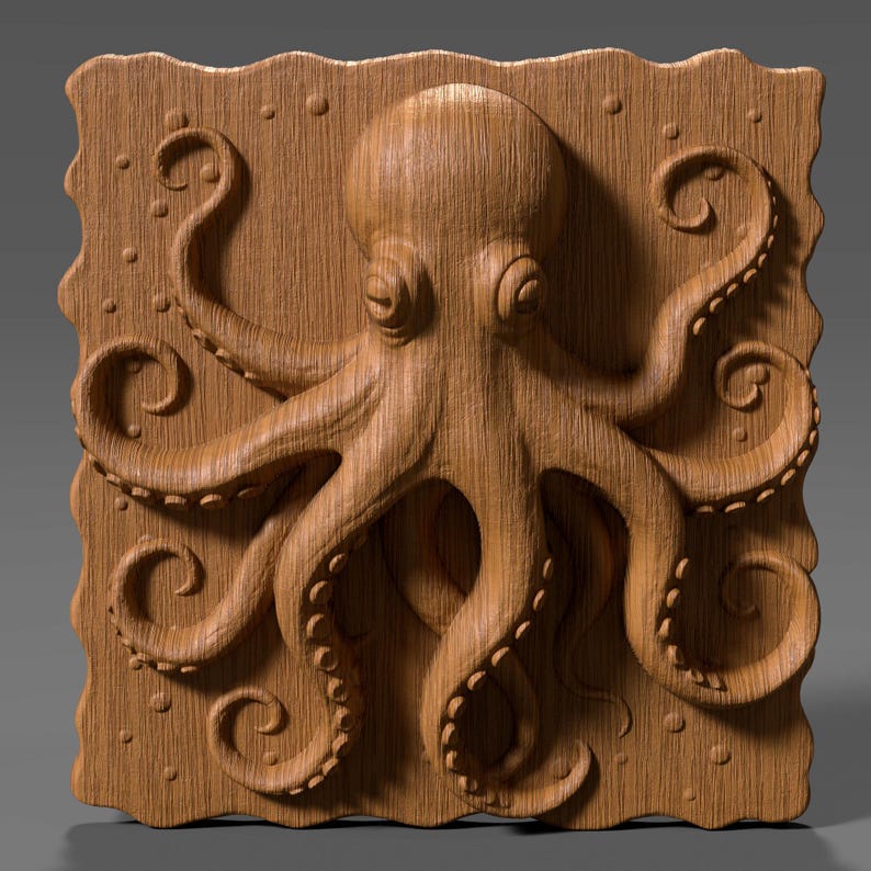 Octopus 3D Relief STL File: CNC Carving, Laser Engraving (digital ...