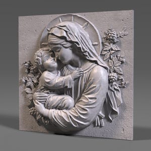 Mother Mary and Jesus 3D Relief Model: CNC, Laser, Print (digital ...
