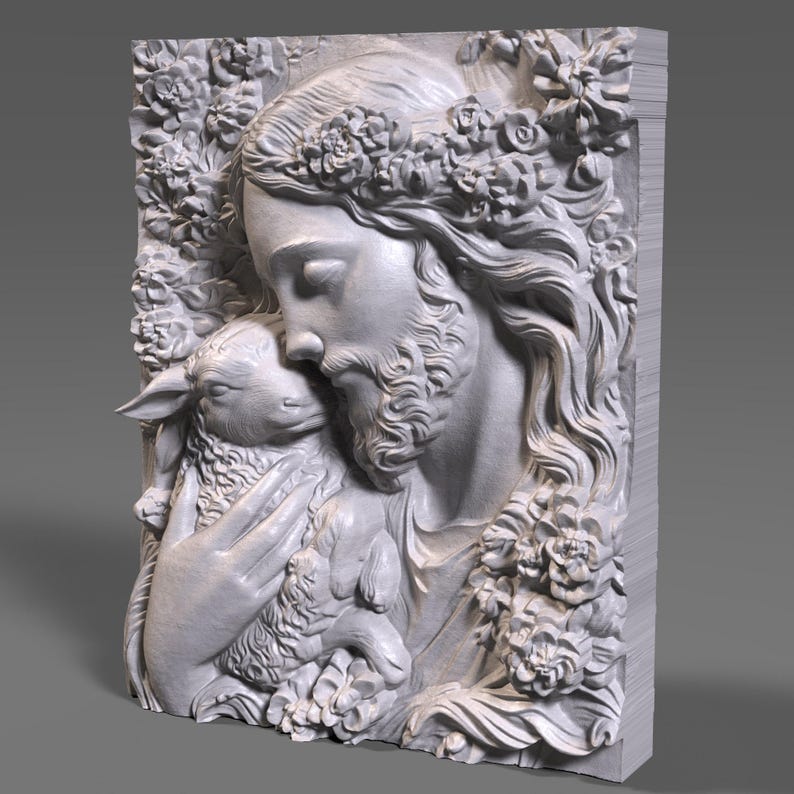 Jesus With Lamb Bas Relief STL File | Christian 3D Wall Art for CNC ...