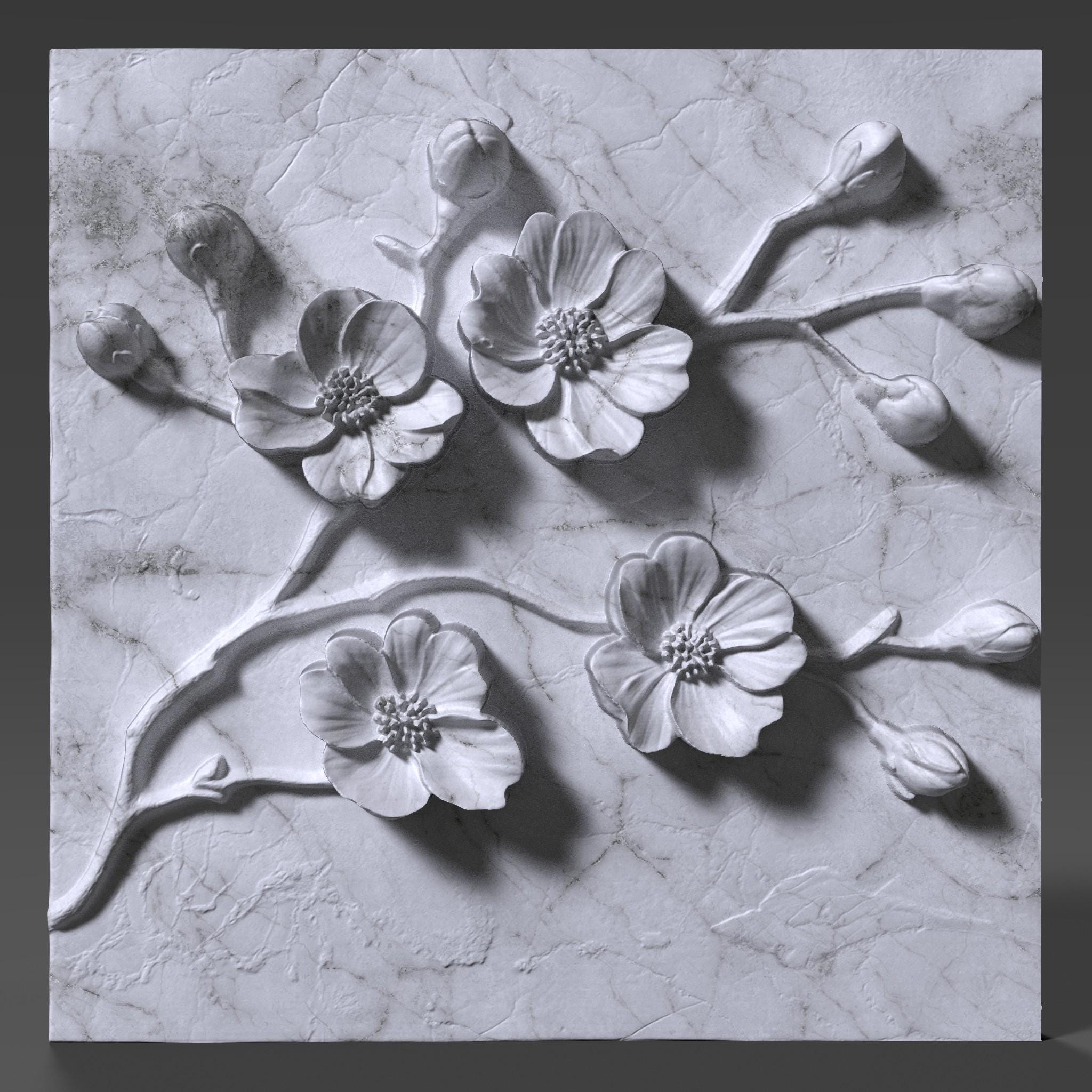 Cherry Blossom 3D STL File: Floral Wood Carving Panel (digital Download ...