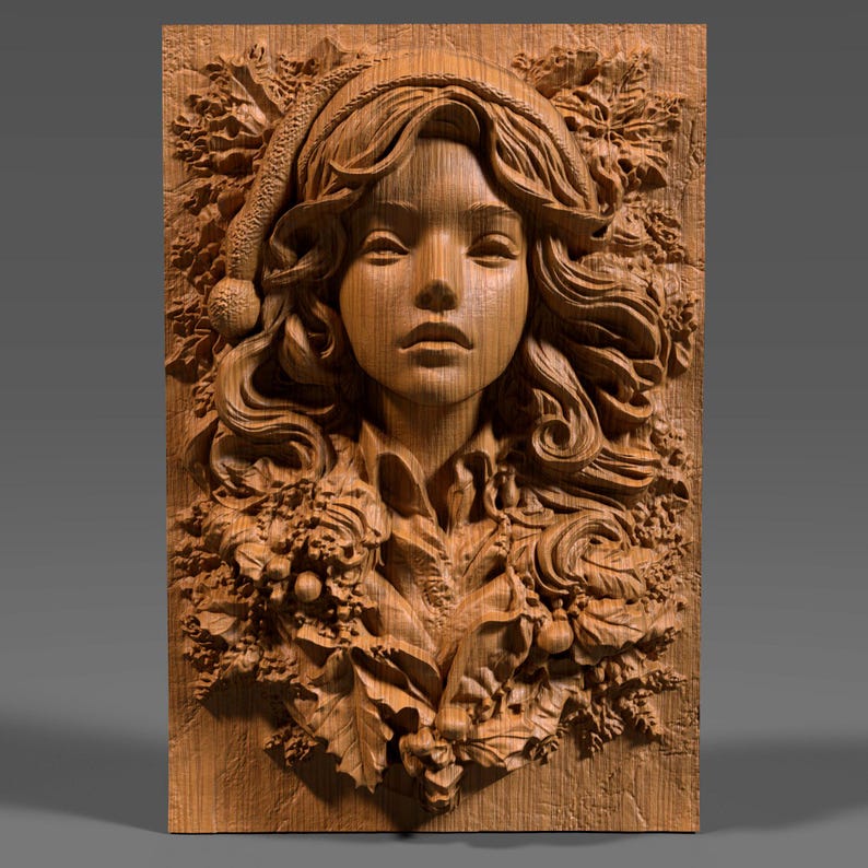 Female Santa Pin-up 3D Relief: CNC Laser Engraving, 3D Printing ...