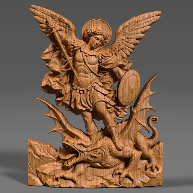 Archangel Michael Defeating the Dragon – 3d Bas-relief | Bible ...