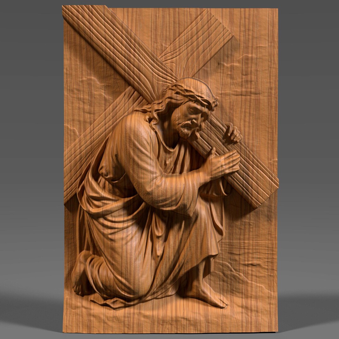 Jesus Carrying Cross 3D Model: Christian CNC Laser Engraving (STL ...
