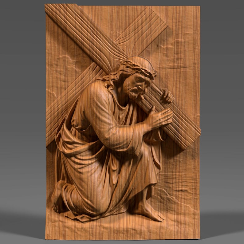 Jesus Carrying Cross 3D STL Model | Christian CNC Laser Engraving ...