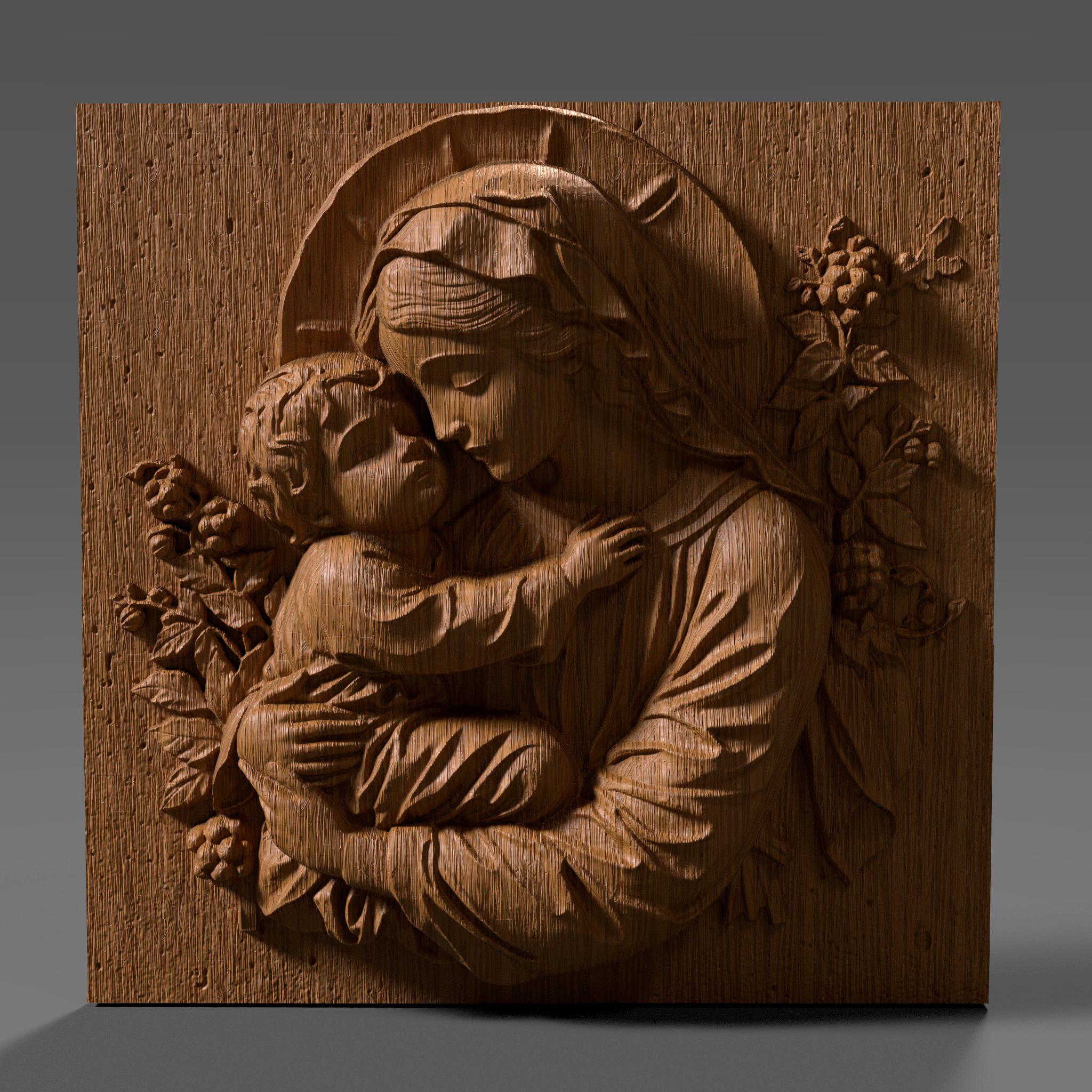 Mother Mary and Jesus 3D Relief Model: CNC, Laser, Print (digital ...