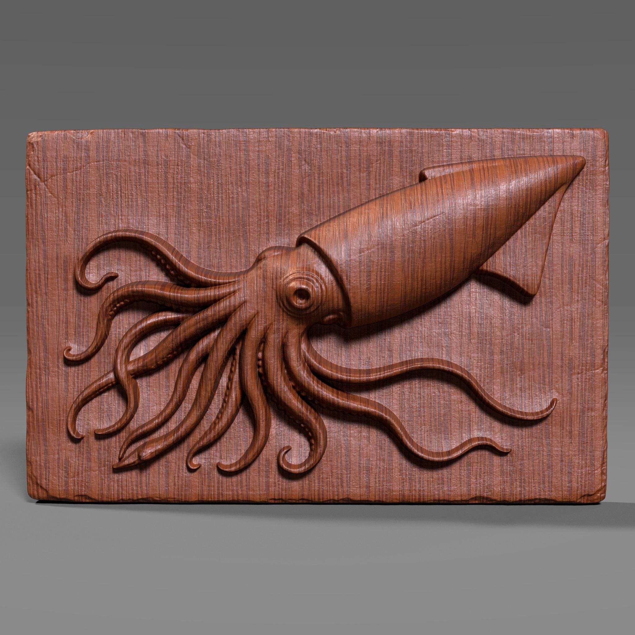 Squid Bas Relief 3D Model: CNC Laser Engraving (STL + Depth Map) - Etsy