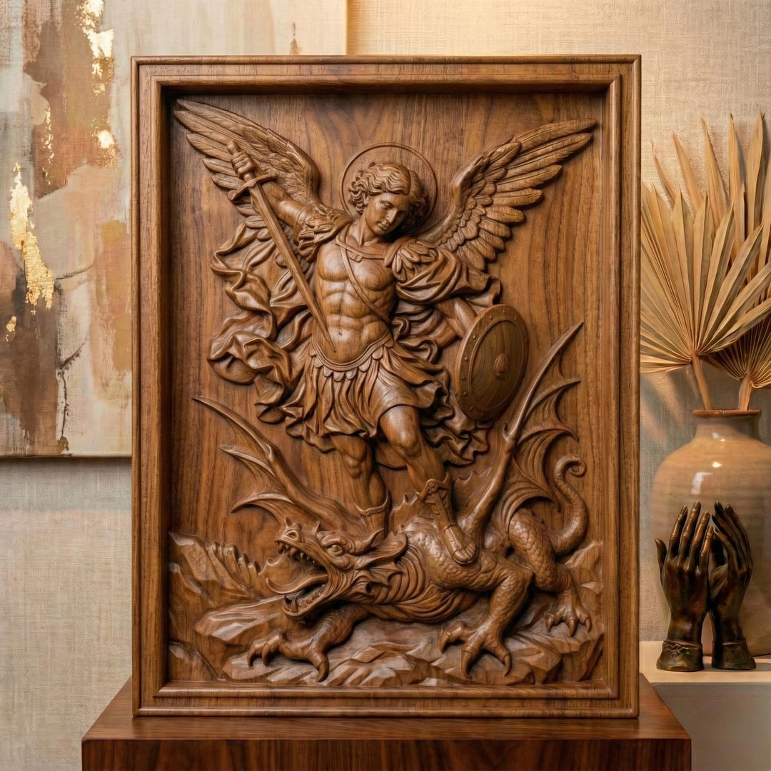 Archangel Michael Defeating the Dragon – 3d Bas-relief | Bible ...