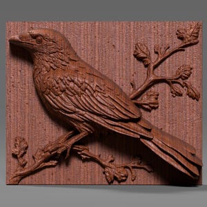 Crow Wood Carving: 3D Raven Relief for CNC, Laser Engraving (digital ...