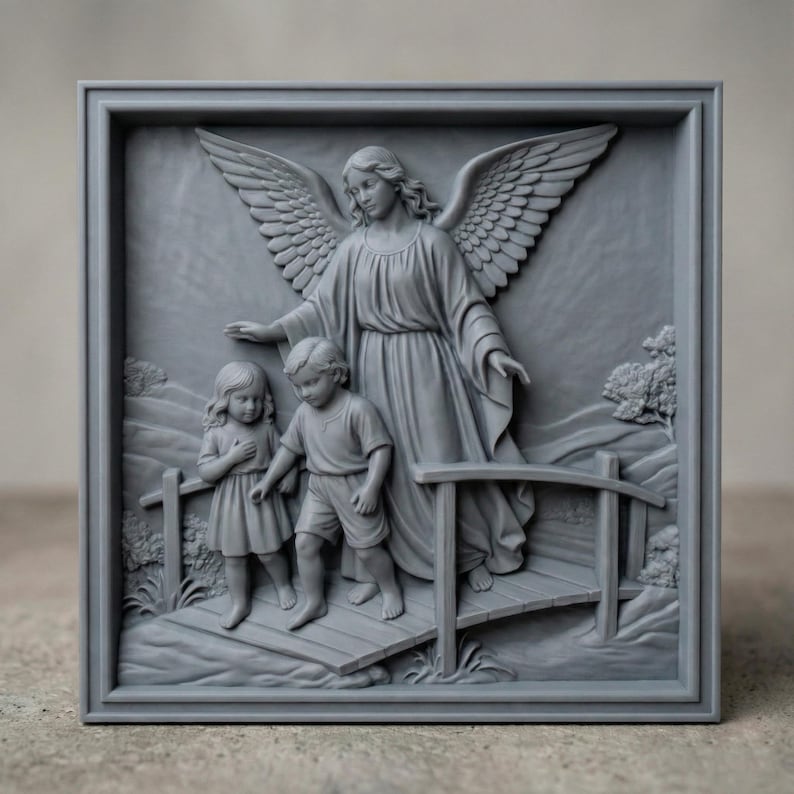 Guardian Angel With Children 3D Relief Model | CNC Carving, 3D Print ...