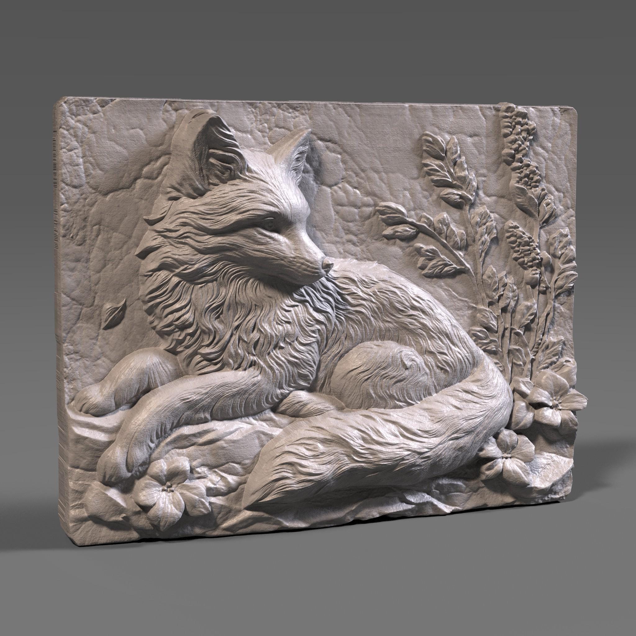 Fox Bas Relief STL: Woodland Animal Carving, CNC Laser 3D Print ...