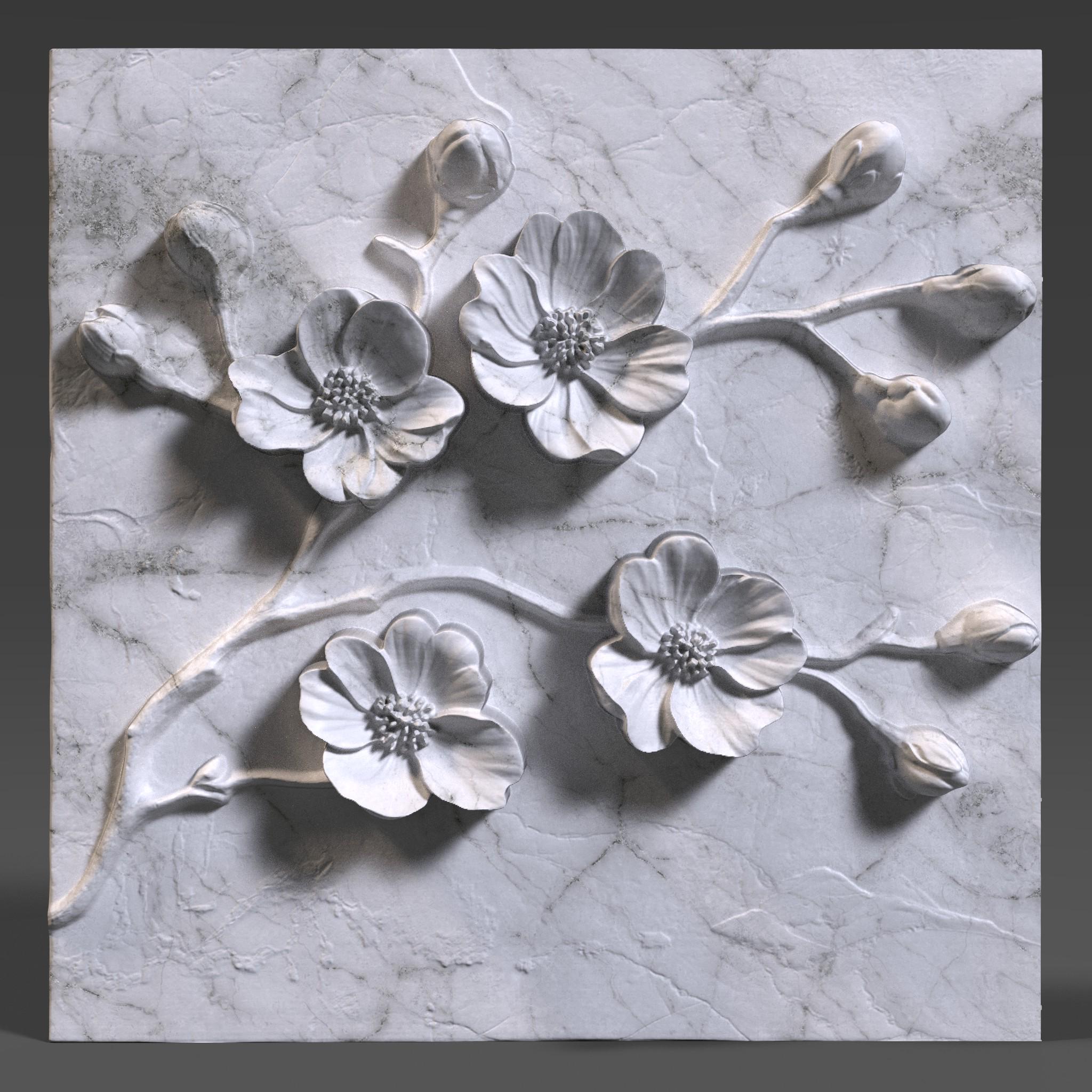 Cherry Blossom 3D STL File: Floral Wood Carving Panel (digital Download ...