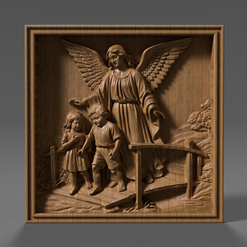 Guardian Angel With Children 3D Relief Model | CNC Carving, 3D Print ...
