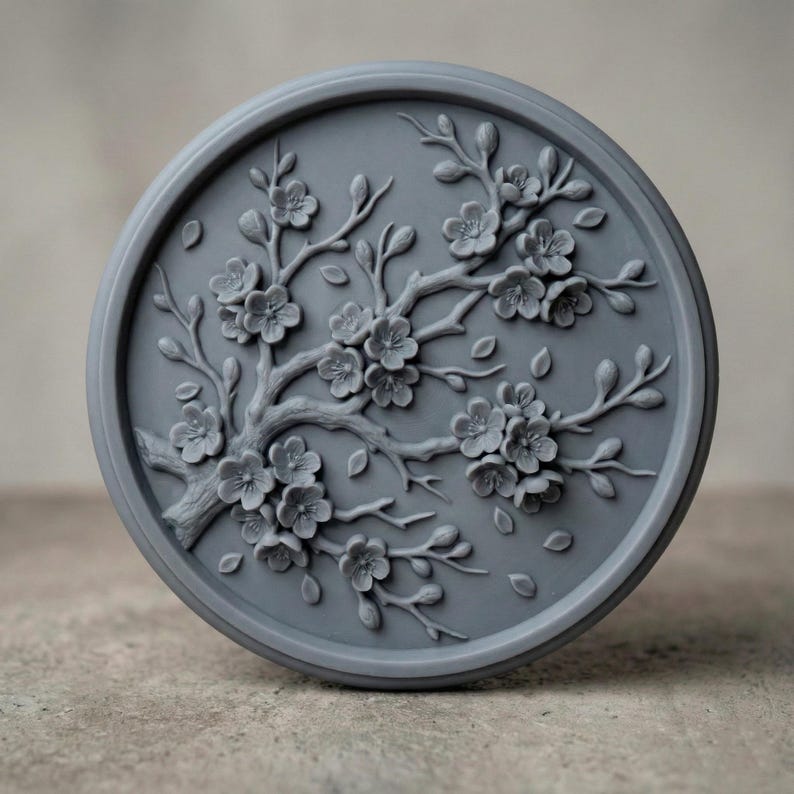 Cherry Blossom Tree Bas Relief | Round Floral Wall Art, CNC, 3D Print ...