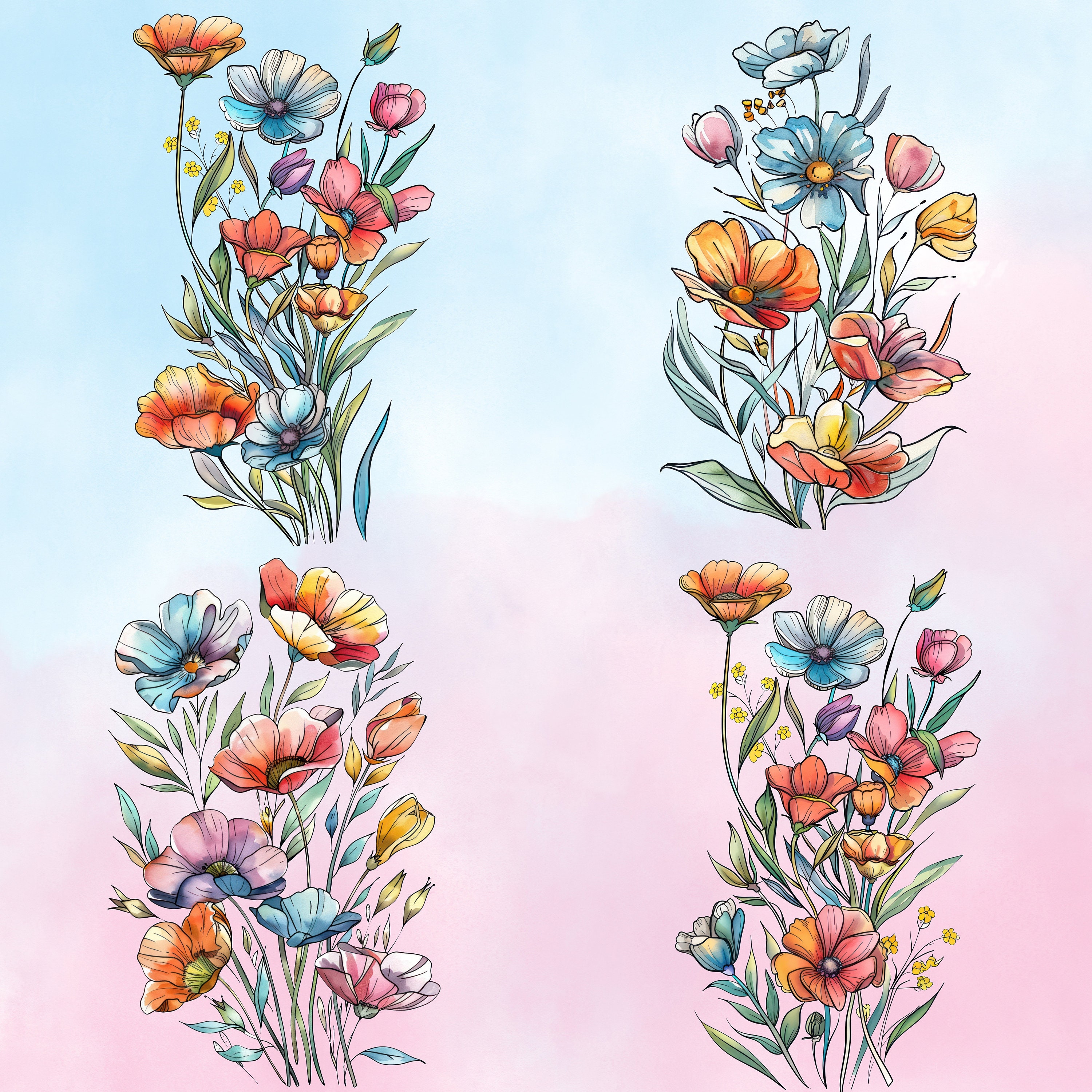 Spring Floral Watercolour Clipart Collection 26 6k PNG Bundle,spring ...