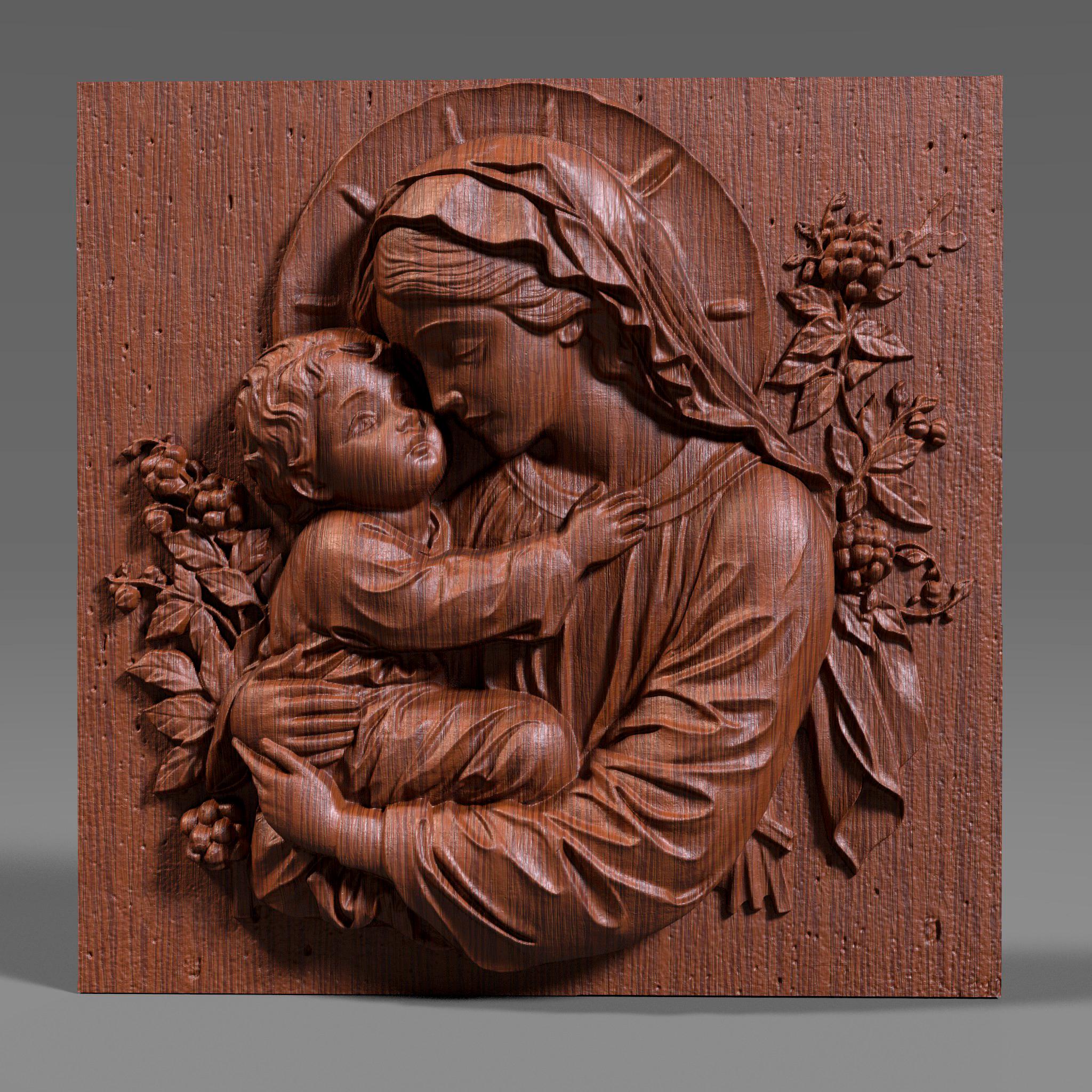 Mother Mary and Jesus 3D Relief Model: CNC, Laser, Print (digital ...