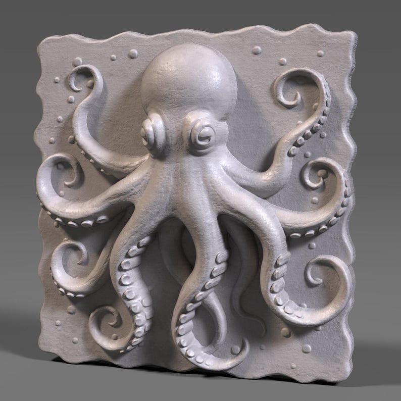 Octopus 3D Relief STL File: CNC Carving, Laser Engraving (digital ...