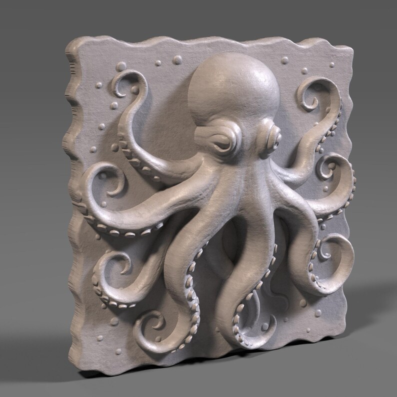 Octopus 3D Relief STL File: CNC Carving, Laser Engraving (digital ...