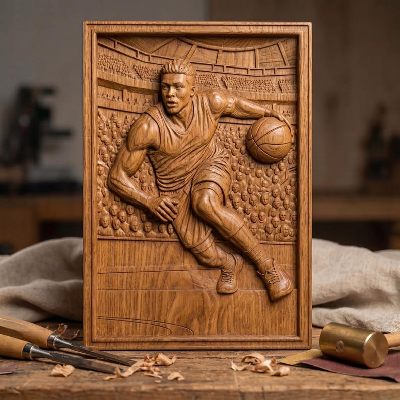 Basketball Player Dribbling STL 3D Model | Sports Arena Wall Art | CNC ...
