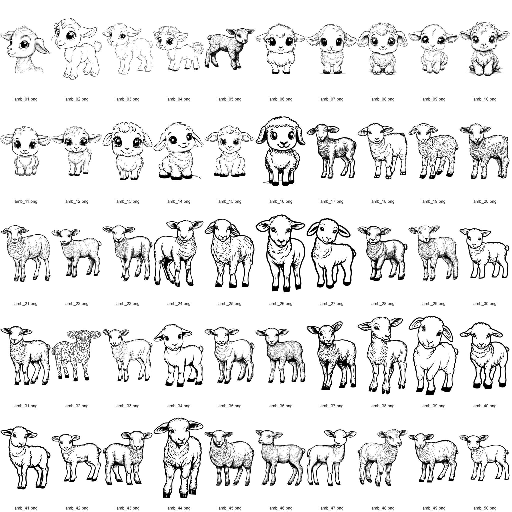 Lamb Clipart Bundle: 50 Spring Animals, Single Line Art (2K PNG) - Etsy