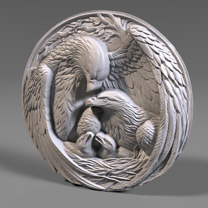 Eagle Family 3D Relief Model: CNC Carving, Laser Engraving (digital ...