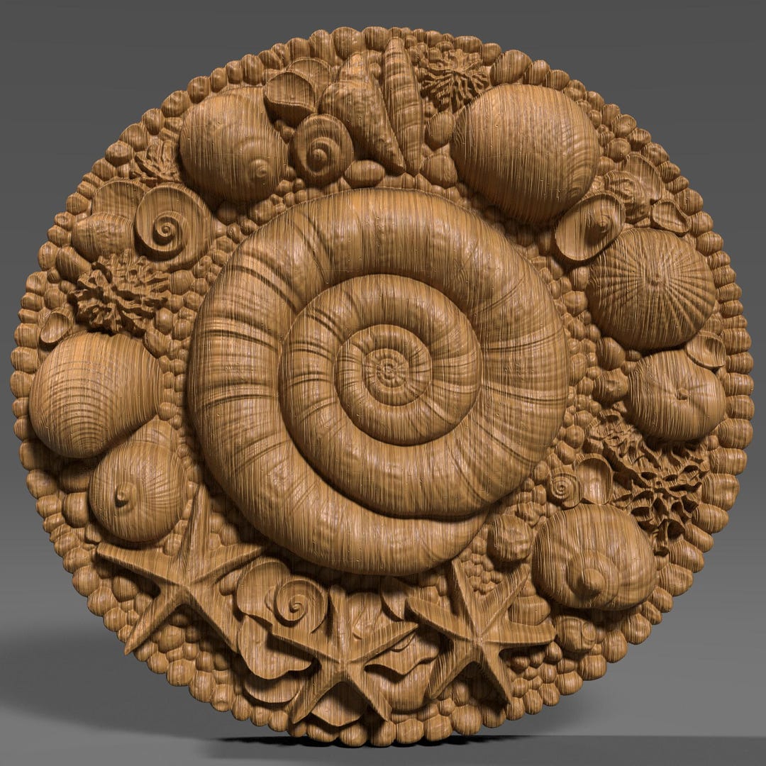 Seashell Spiral Mandala STL | Summer Coastal Bas Relief for CNC, Laser ...