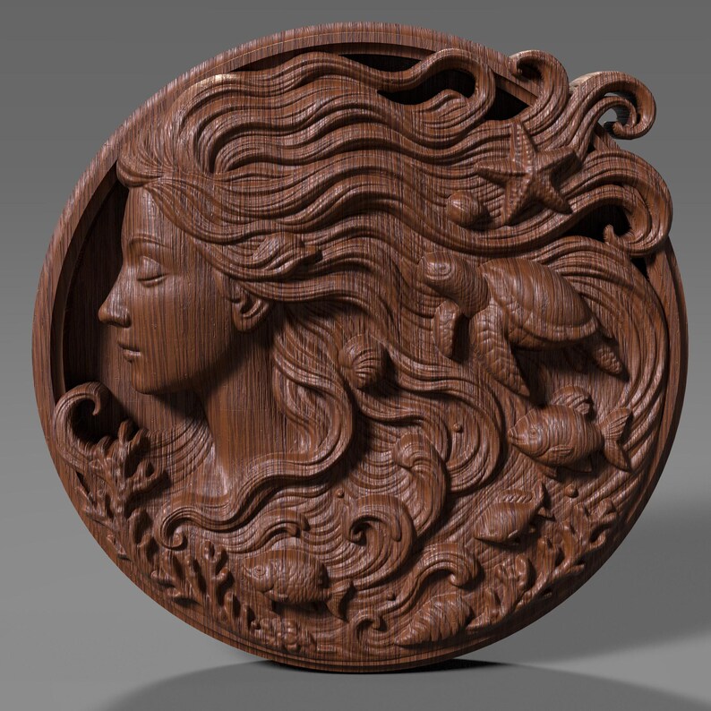 Ocean Goddess 3D Relief STL File: Mermaid, Sea Life CNC Laser Embossing ...