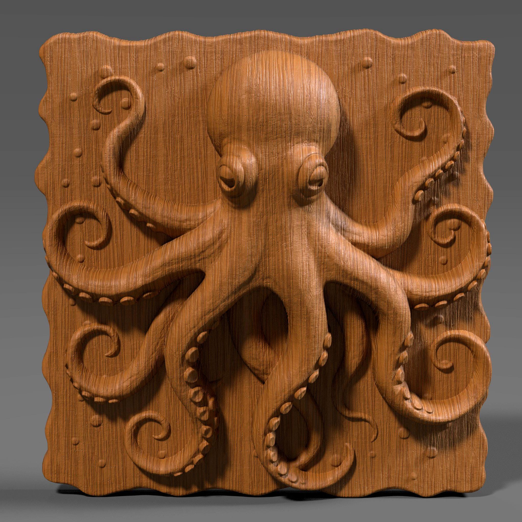 Octopus 3D STL File for CNC Carving | Sea Life Creature Bas Relief ...