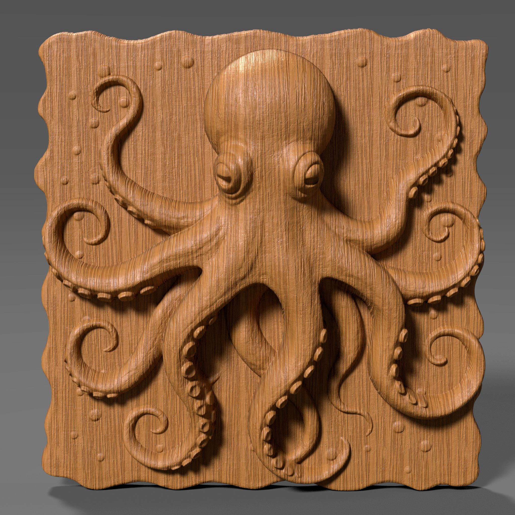 Octopus 3D Relief STL File: CNC Carving, Laser Engraving (digital ...