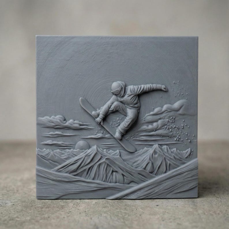 Snowboarder STL 3D Model | Winter Sports Mountain Wall Art | CNC & 3D ...