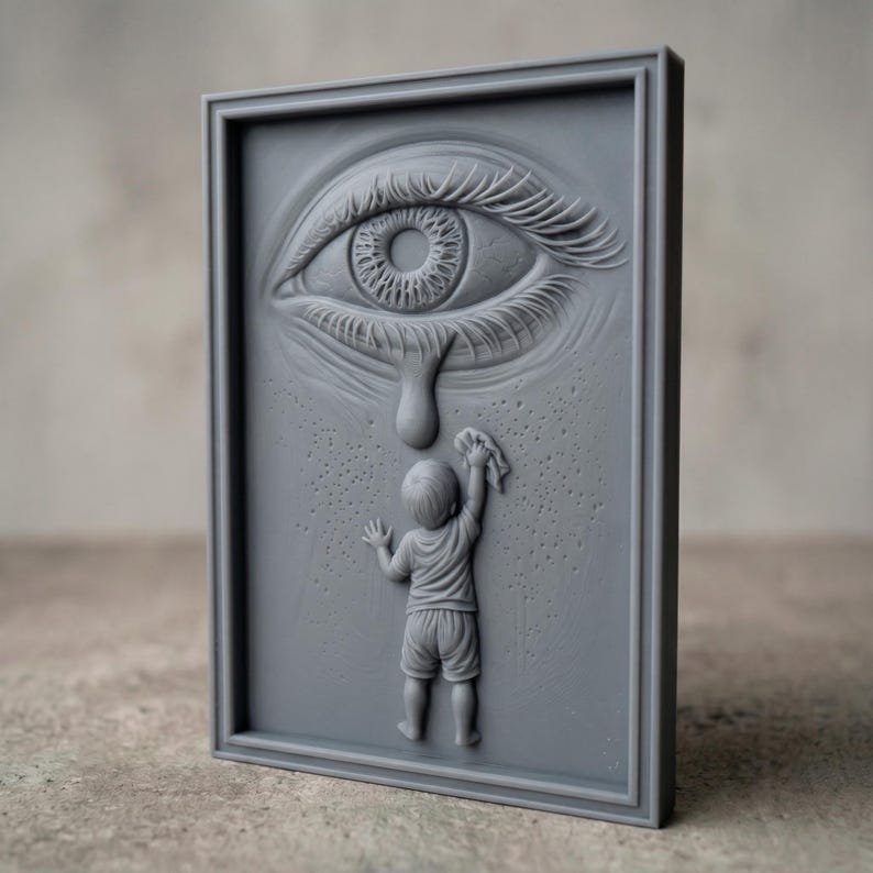 Crying Eye and Child STL 3D Model | Emotional Symbolic Wall Art | CNC ...