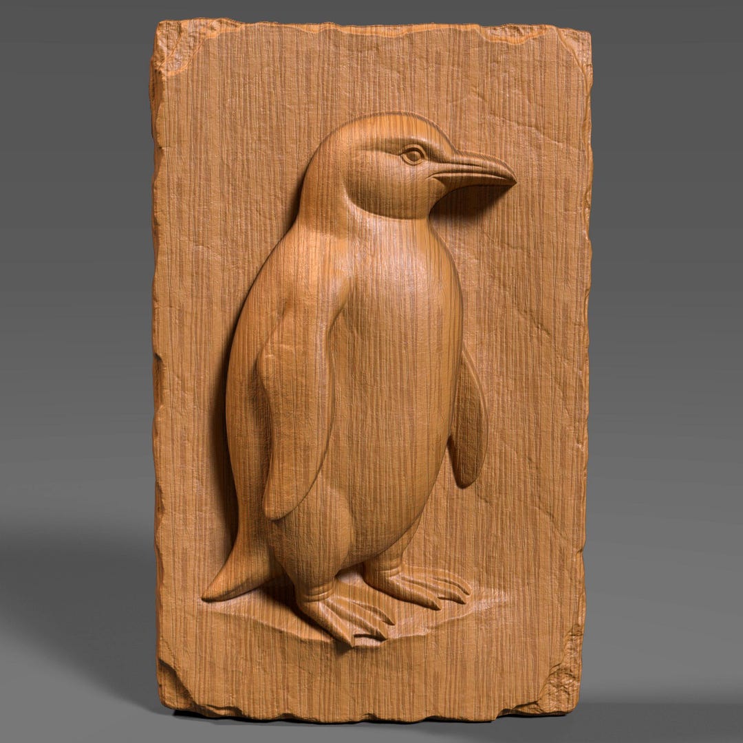 Penguin 3D Relief Model: CNC Carving, Laser Engraving (digital STL File ...