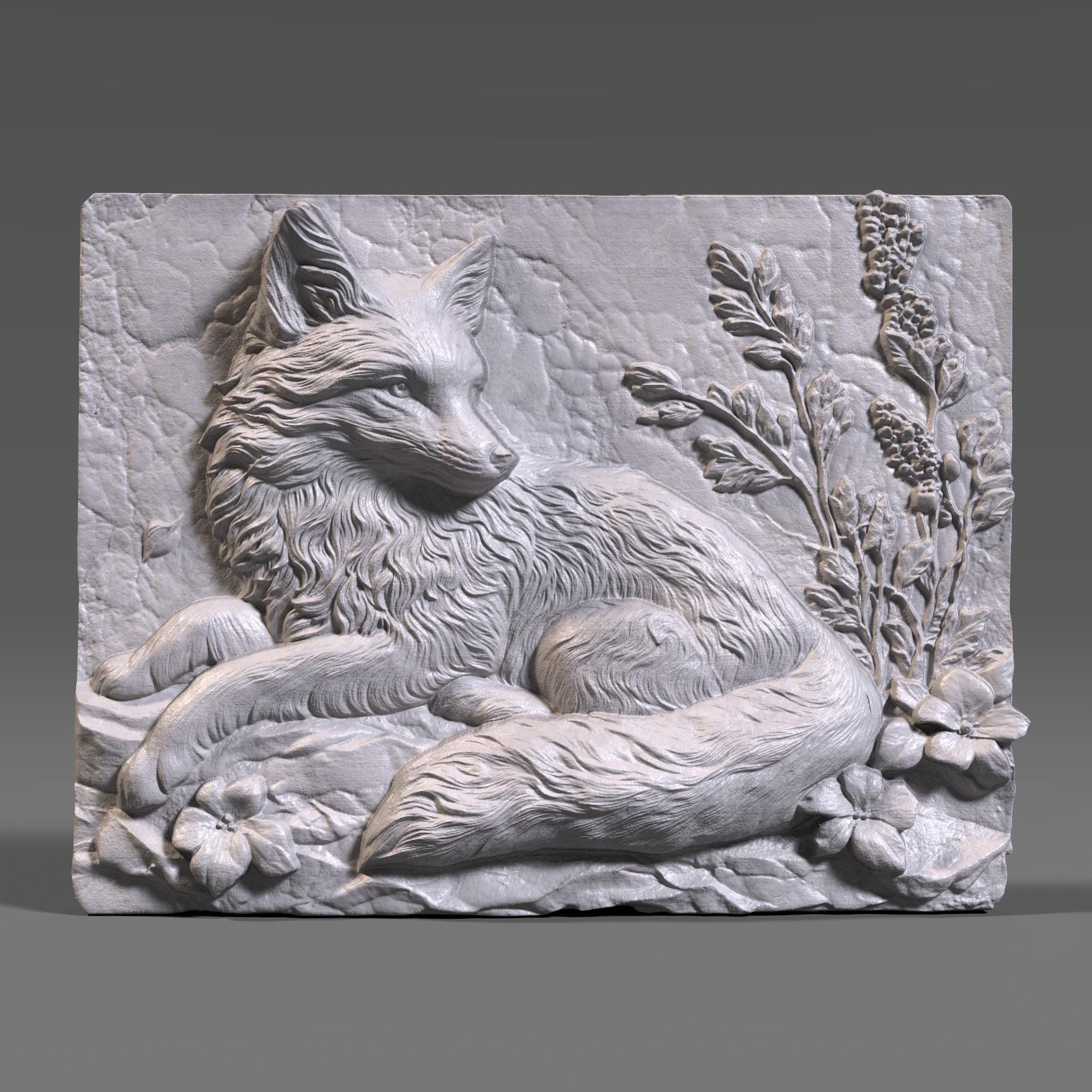 Fox Bas Relief STL: Woodland Animal Carving, CNC Laser 3D Print ...