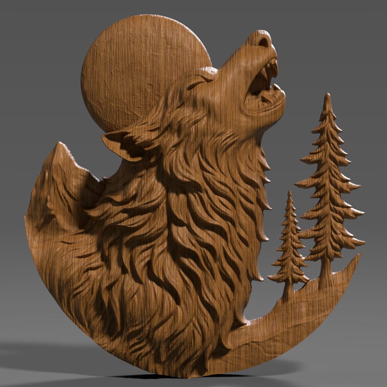 Howling Wolf 3D Relief STL File: CNC Wood Carving, Laser Engraving ...
