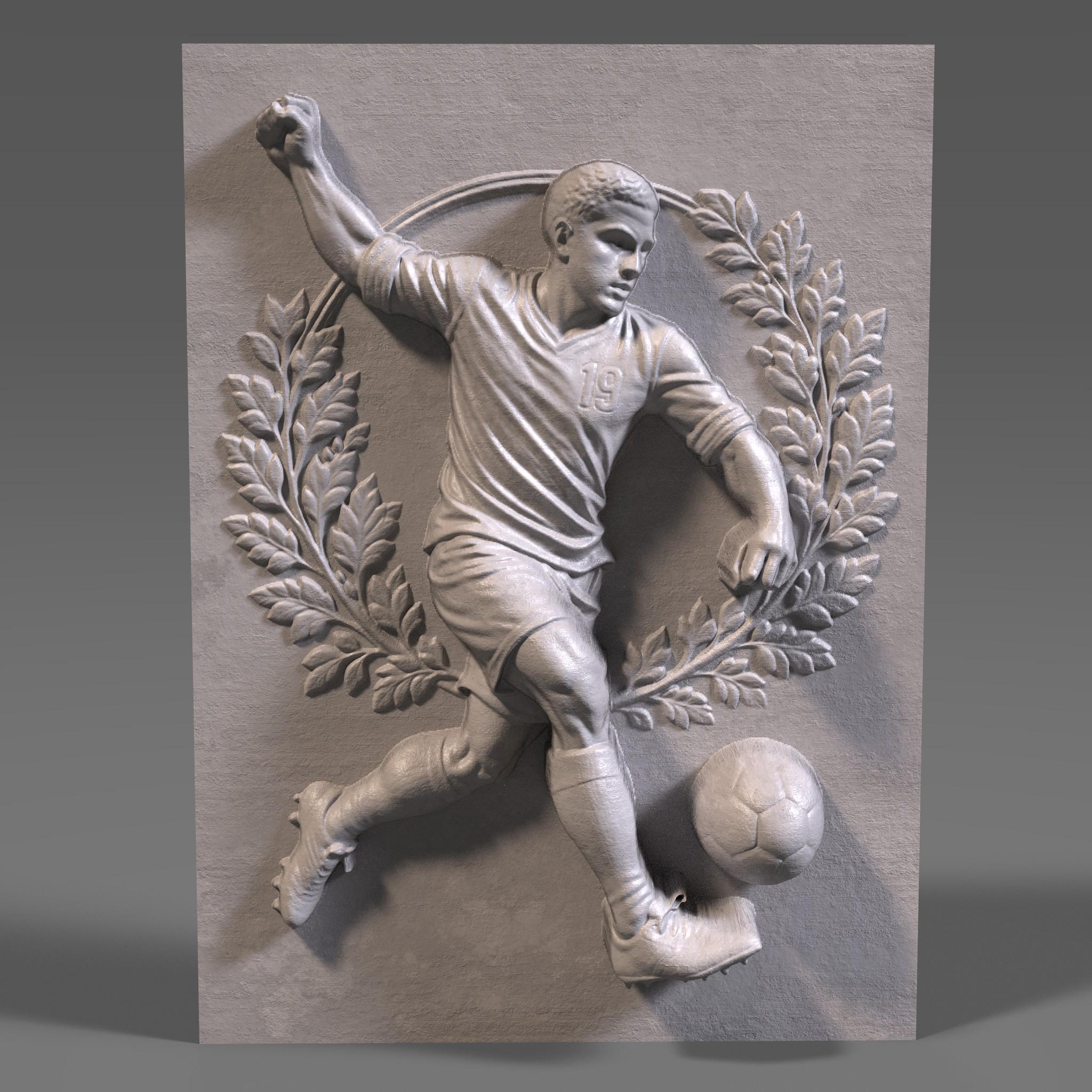 Soccer Player Bas Relief 3D STL File: CNC Wood Carving (digital ...