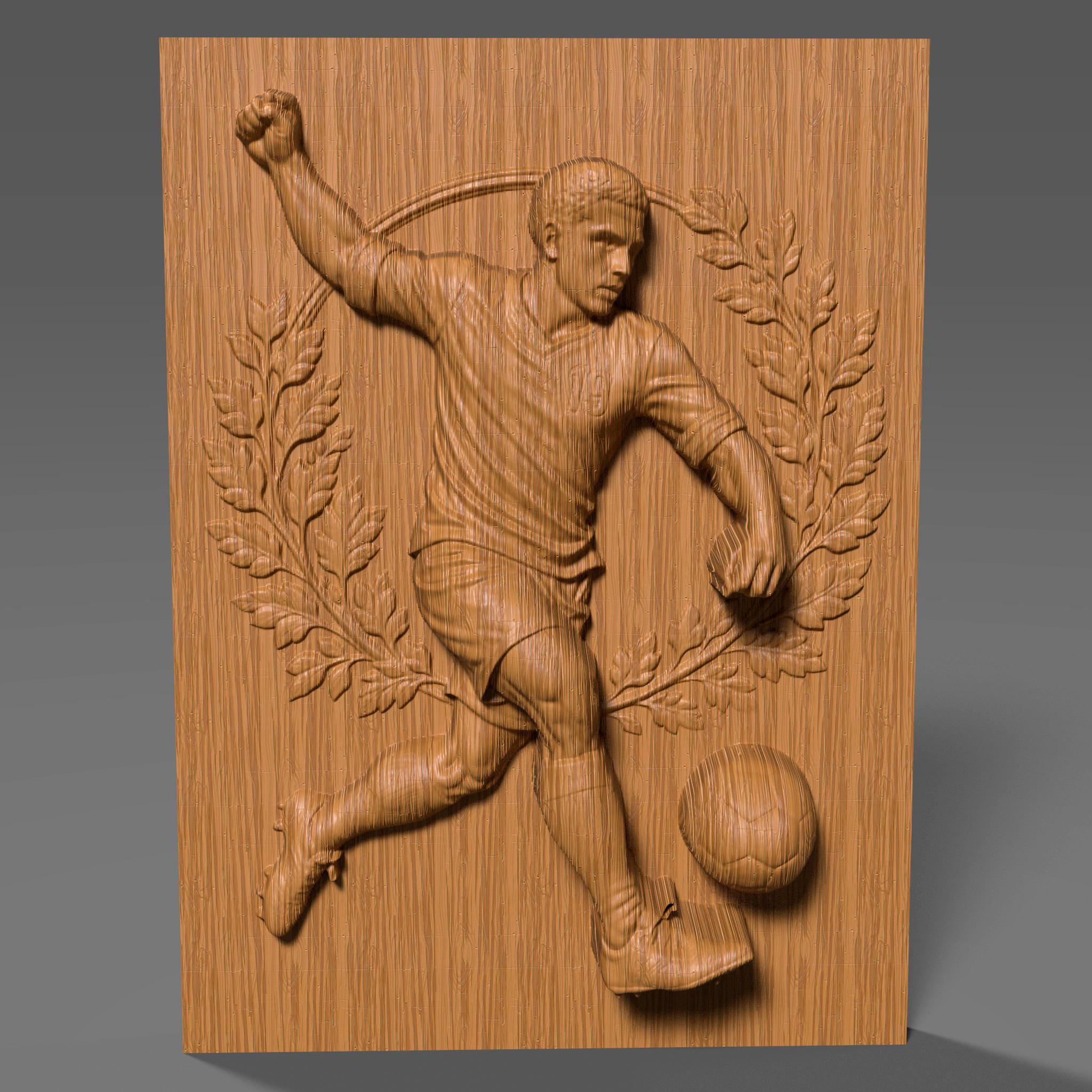 Soccer Player Bas Relief 3D STL File: CNC Wood Carving (digital ...
