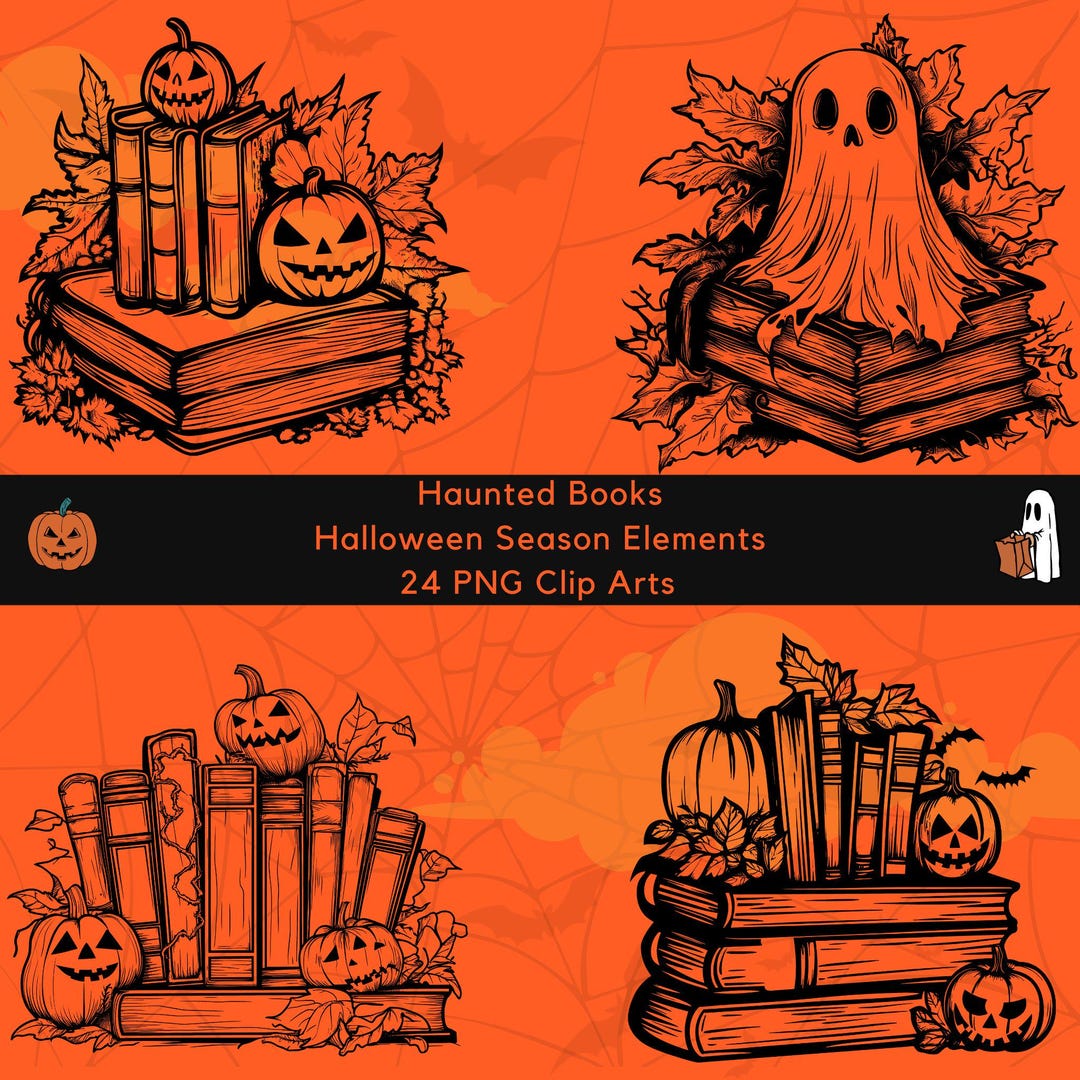 Haunted Books| Halloween SVG Clipart | Black Line Art | 24 PNG |4k ...