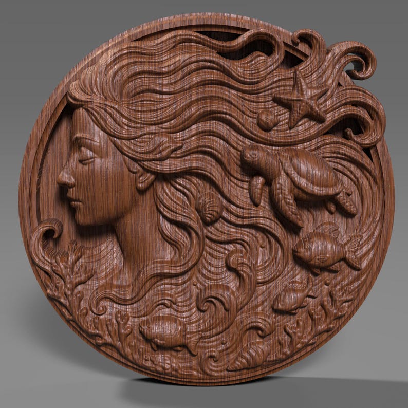 Ocean Goddess 3D Relief STL File: Mermaid, Sea Life CNC Laser Embossing ...