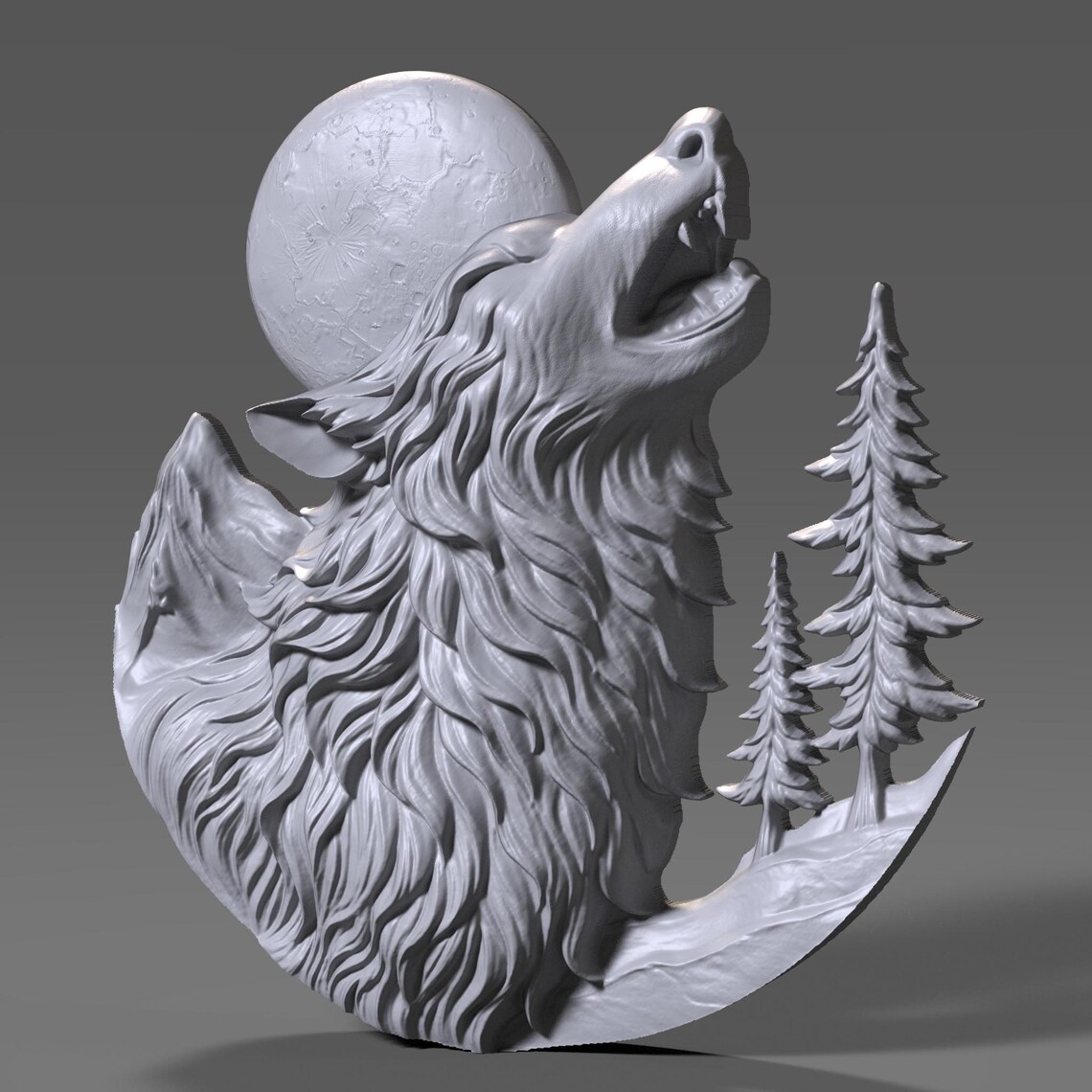 Howling Wolf 3D Relief STL File: CNC Wood Carving, Laser Engraving ...