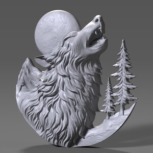 Howling Wolf 3D Relief STL File: CNC Wood Carving, Laser Engraving ...