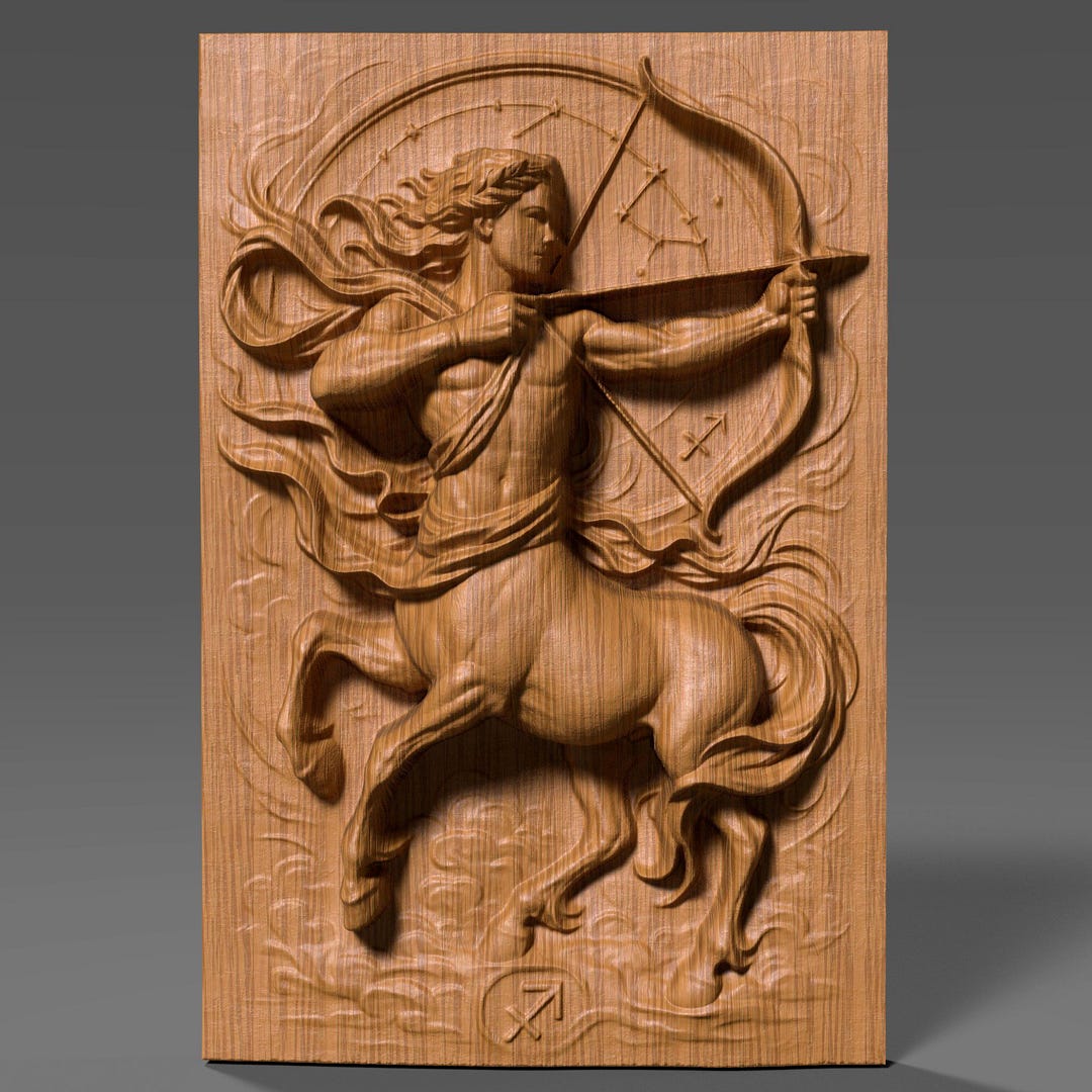 Sagittarius Zodiac Wood Carving | Centaur Archer |3D Relief Wall Art ...