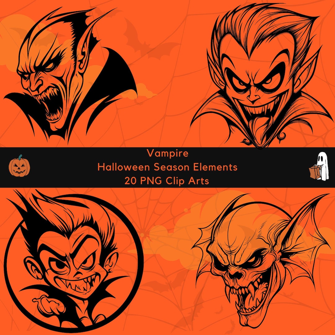 Vampire | Halloween SVG Clipart | Black Line Art | 20 PNG |4k ...