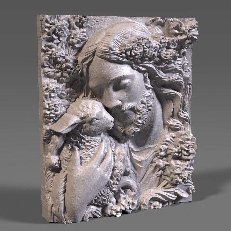 Jesus With Lamb Bas Relief STL File | Christian 3D Wall Art for CNC ...