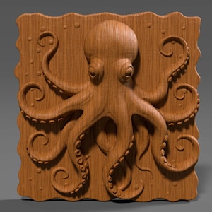 Octopus 3D STL File for CNC Carving | Sea Life Creature Bas Relief ...