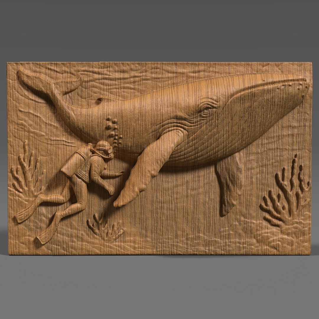 Whale & Diver 3D Relief Model: CNC, Laser, 3D Print (STL File) - Etsy