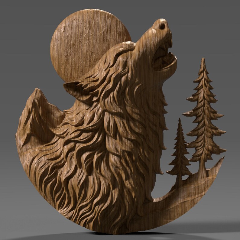 Howling Wolf 3D Relief STL File: CNC Wood Carving, Laser Engraving ...