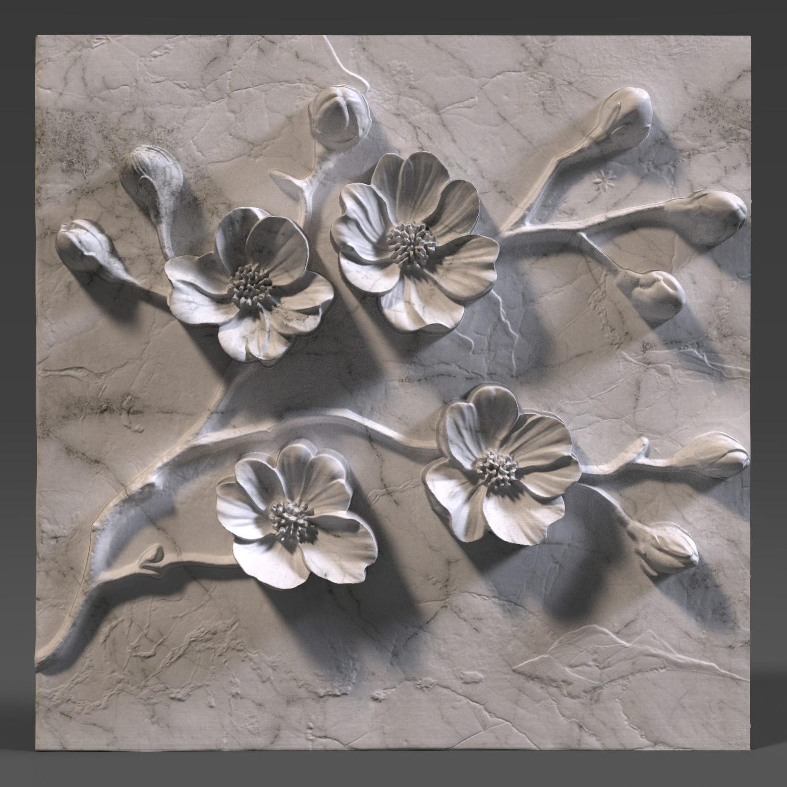Cherry Blossom 3D STL File: Floral Wood Carving Panel (digital Download ...